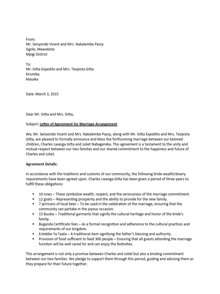 Letter of Marriage | PDF | Marriage | Marriage, Unions And Partnerships