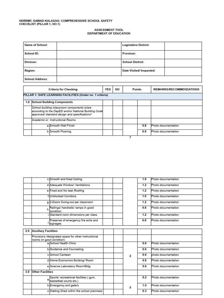 SCHOOLS CHECKLIST CY 2024 - CSS - Pillar No. 1 | PDF | Pipe (Fluid Conveyance) | Window