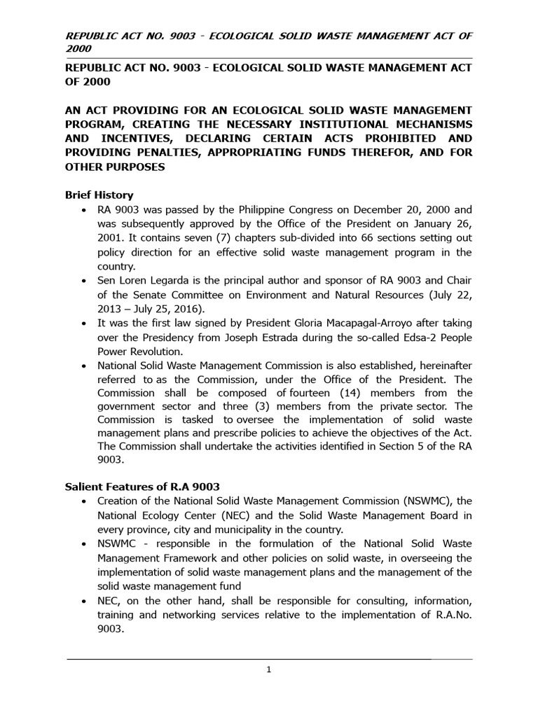 Republic Act No 9003 | PDF | Waste Management | Waste