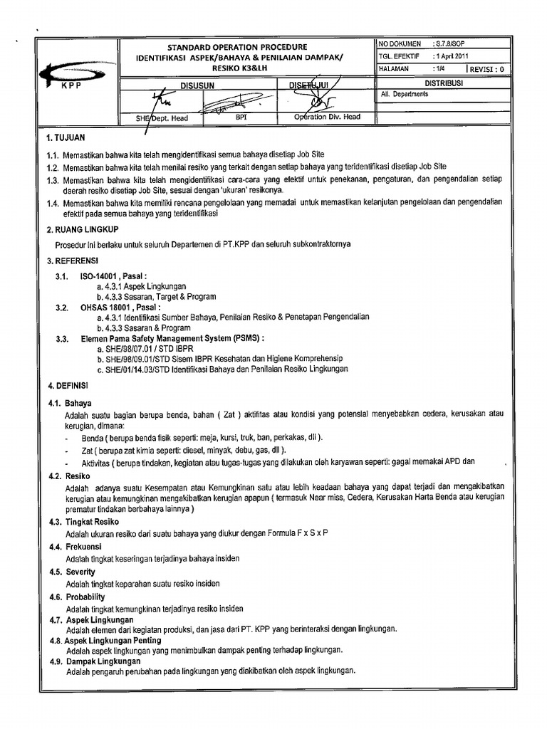 S.7.8 SOP Identifikasi Aspek Atau Bahaya&Penilaian Dampak Atau Resiko ...
