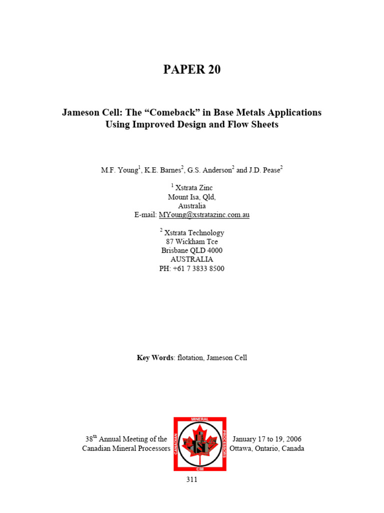 Jameson Cell The Comeback in Base Metal Applications Using Improved ...