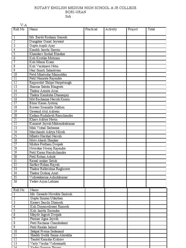 Rotary School Student Roll Lists | PDF