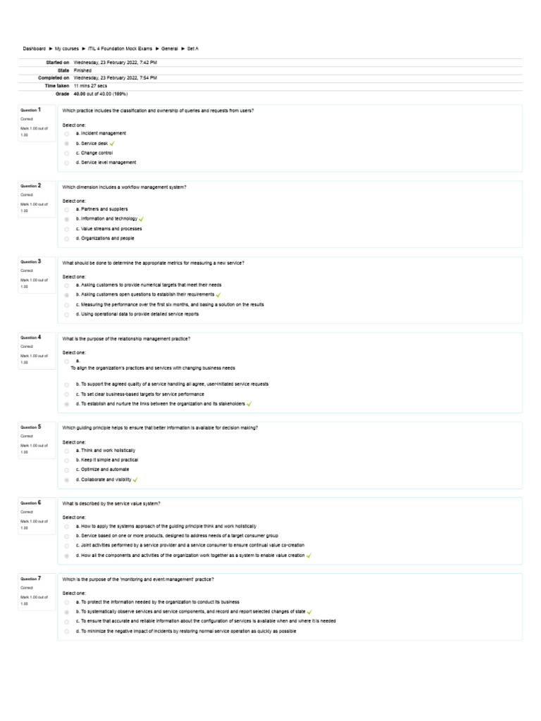 Itil Set A Mock Exam | PDF | It Service Management | Information