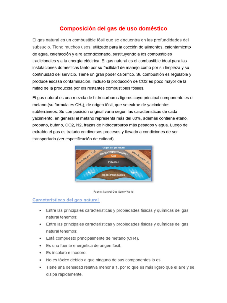 Composición del gas doméstico | PDF | Gas natural | Combustibles