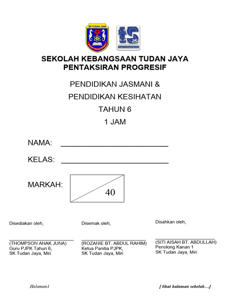 Pentaksiran Progesif 1 PJPK Tahun 6 2024 | PDF