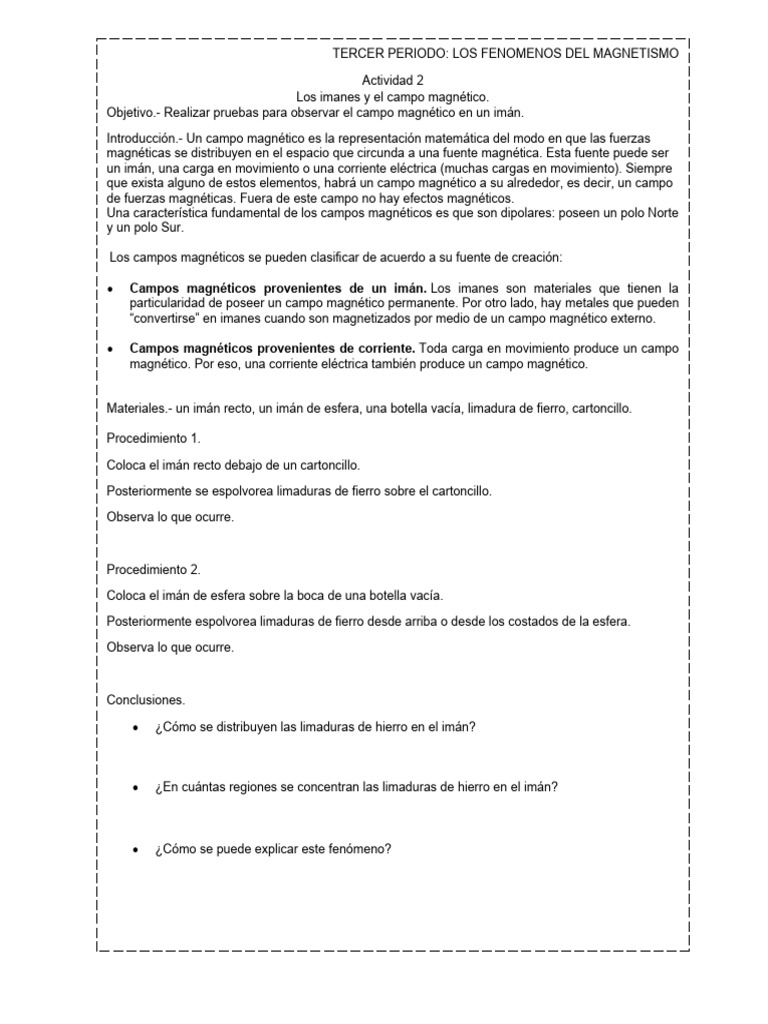 Actividad 2 Los Imanes y El Campo Magnético | PDF | Ciencia y matemáticas