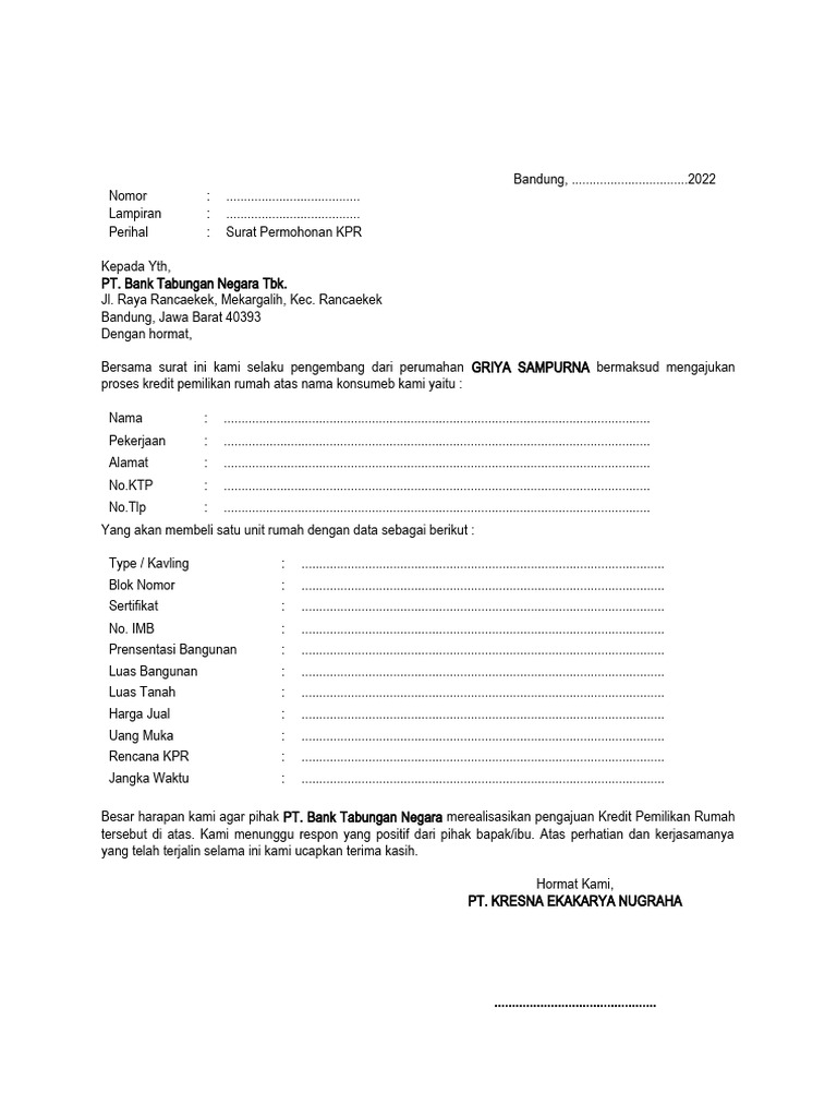Surat Permohonan KPR | PDF