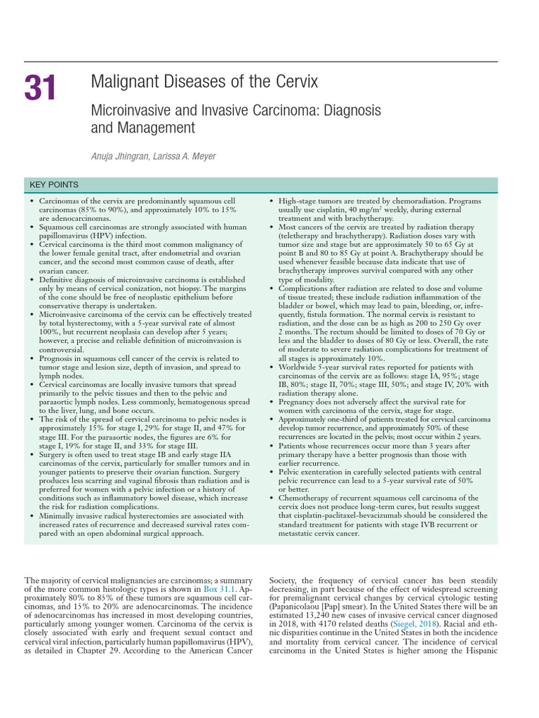 Malignant Diseases of The Cervix: Microinvasive and Invasive Carcinoma ...
