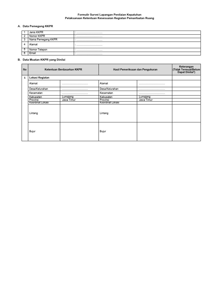 Formulir Survei Lapangan Penilaian Kepatuhan | PDF
