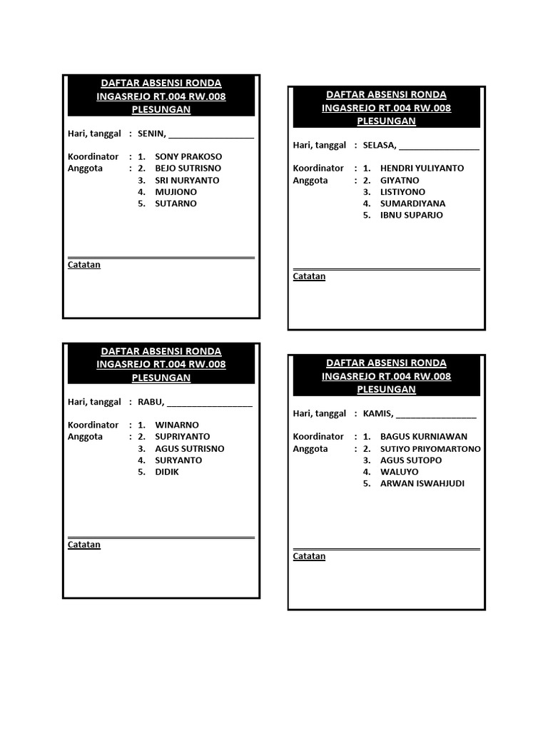 Buku Absensi Ronda 2023 Isi | PDF