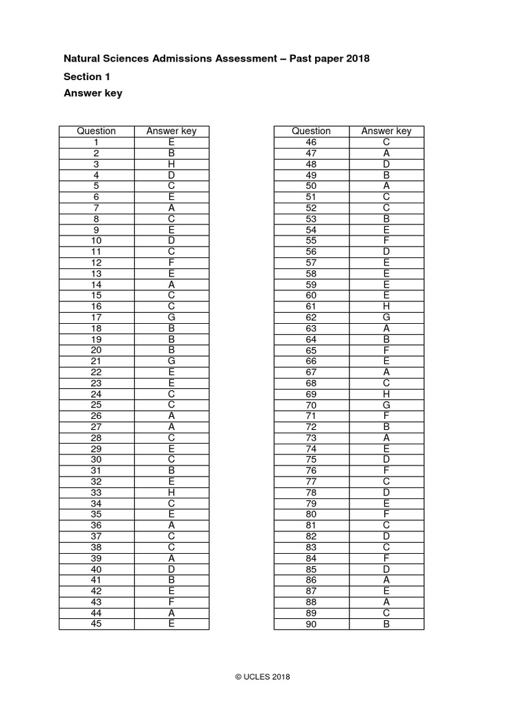 NSAA 2018 S1 AnswerKey | PDF | University Of Cambridge | Cambridge