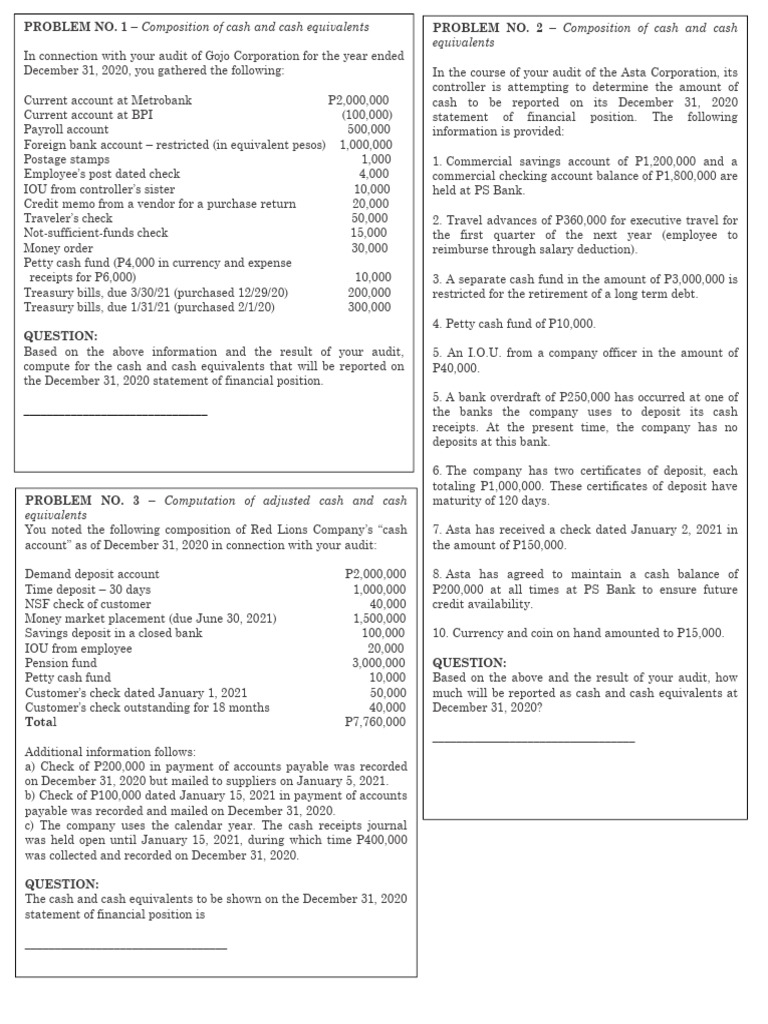 Sample Probs Cashcash Equiv Bank Recon | PDF | Transaction Account | Deposit Account