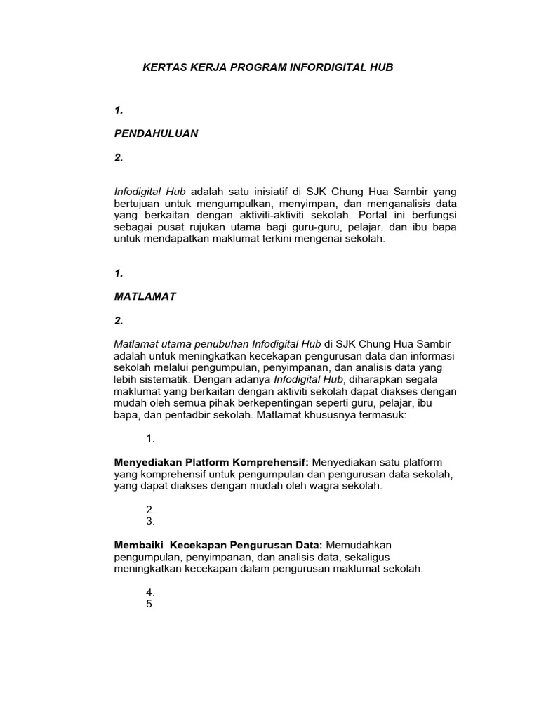 KERTAS KERJA PROGRAM INFORDIGITAL HUB | PDF