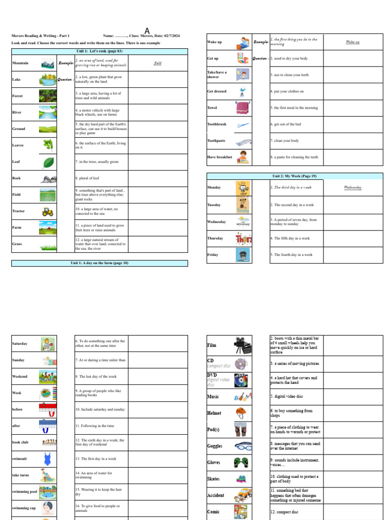 Movers Reading & Writing Guide | PDF | Clothing