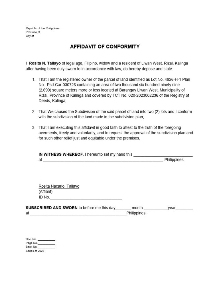 Affidavit of Comformity 1 | PDF | Social Science | Law