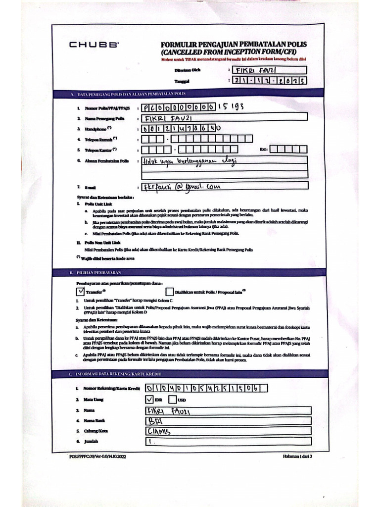 Pembatalan Chubb | PDF