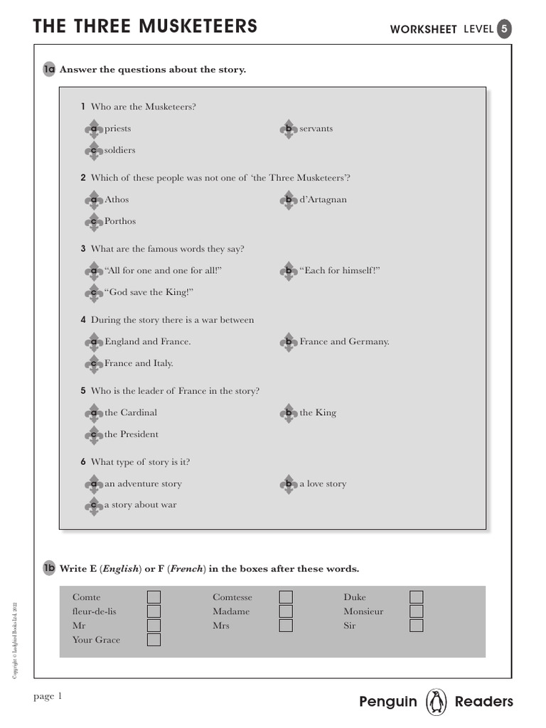 PR TheThreeMusketeers Worksheet2 | PDF | The Three Musketeers