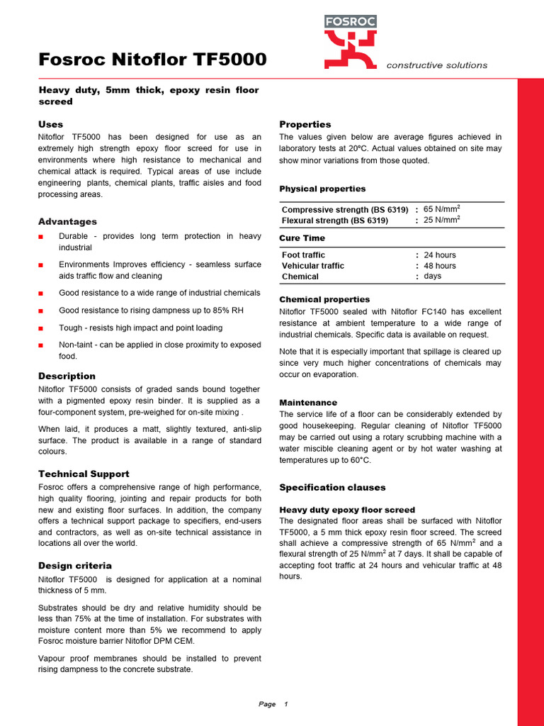 Tds Nitoflor Tf5000 Sea Pdf Epoxy Industrial Processes
