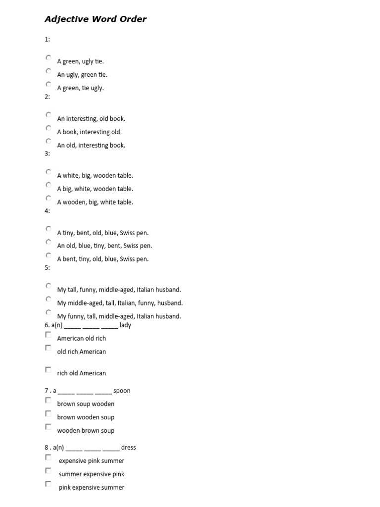 Adjective Word Order | PDF