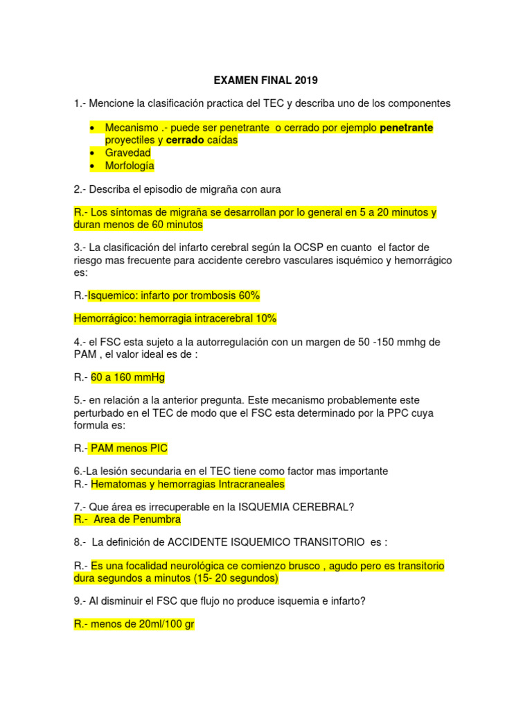 Final Neuro 2019 | PDF | Isquemia | Carrera