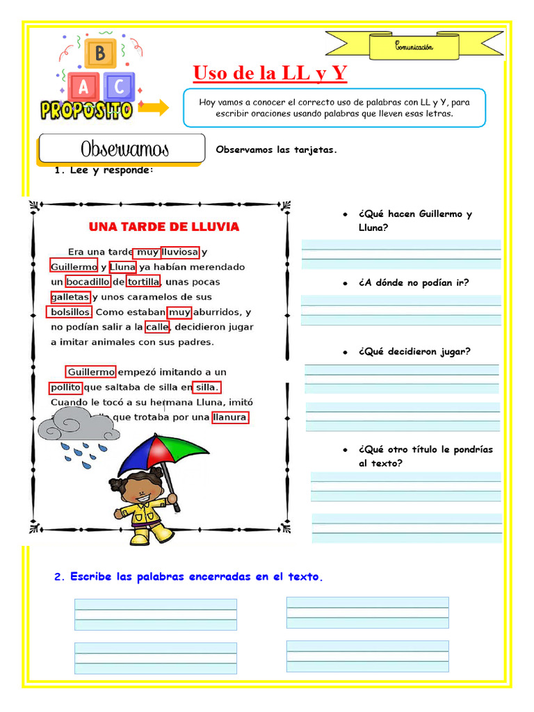 4 Ficha Uso de La LL y y | PDF | Artes del Lenguaje y Comunicación ...