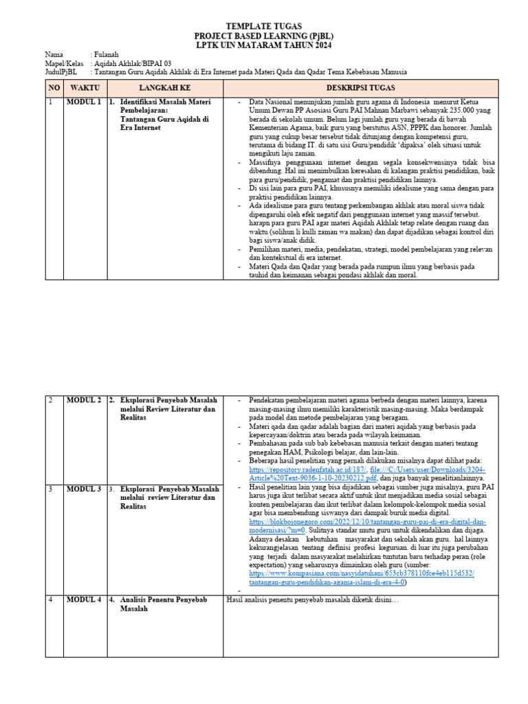 Template PJBL 2024 | PDF