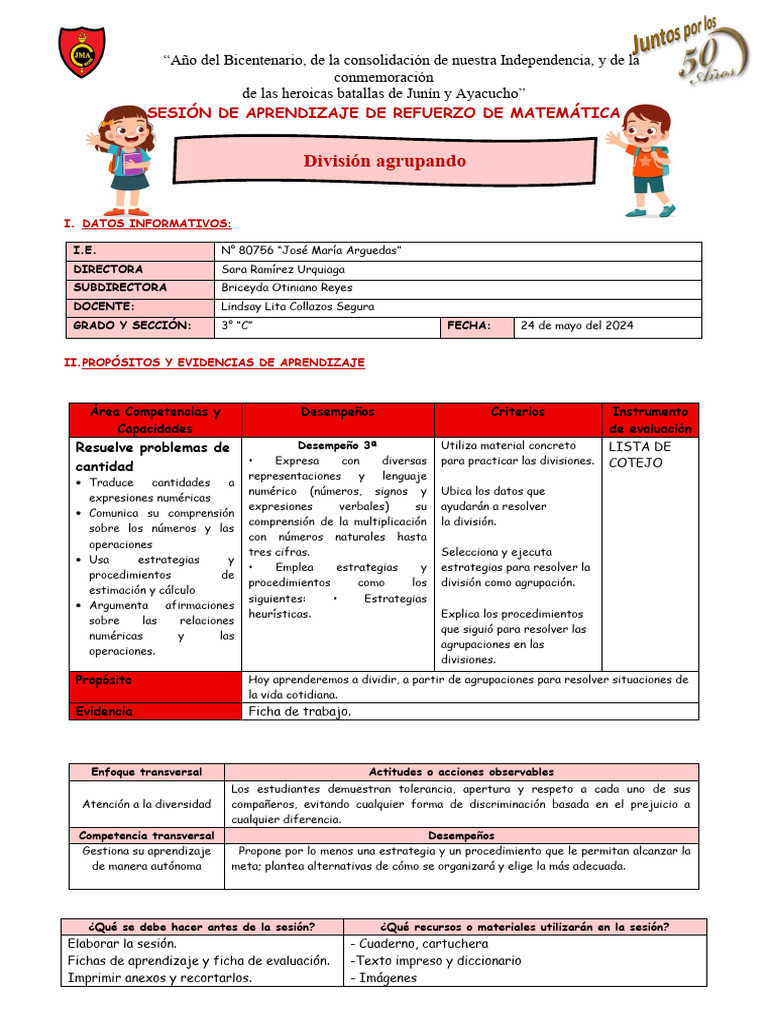 Sesión 24-06-24 - REF. MATE - División Agrupando | PDF | Aprendizaje | Cognición