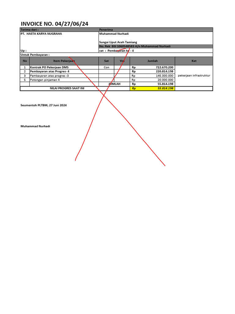 Inv - Dan Progres 4 Dms 27 Juni (2) SDH Cek | PDF