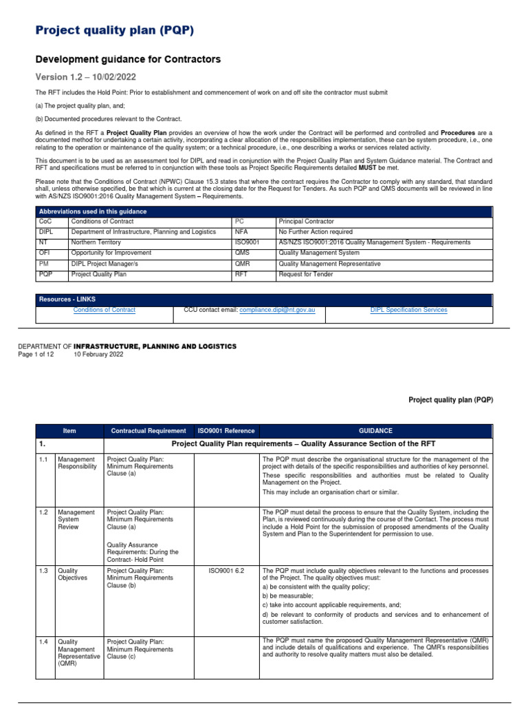 Project Quality Plan Overview | PDF | Iso 9000 | Audit
