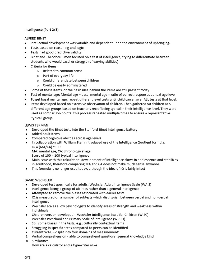 Intelligence Notes (2 of 3) | PDF | Wechsler Adult Intelligence Scale ...