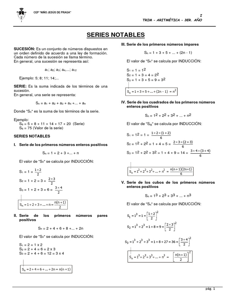 F.I - 4 - 3° Año - Unidad 2-RM - Series Notables | PDF | Matemática ...