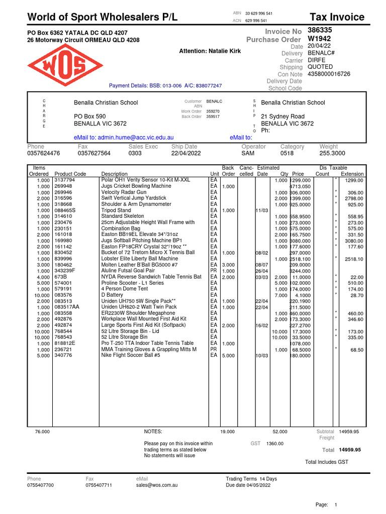Invoice 386335 | PDF | Ball Games