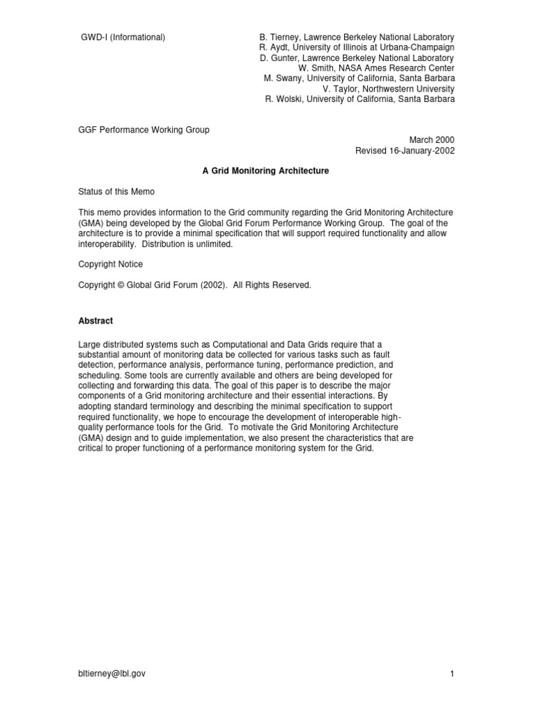 A Grid Monitoring Architecture | PDF | Computer Network | Grid Computing