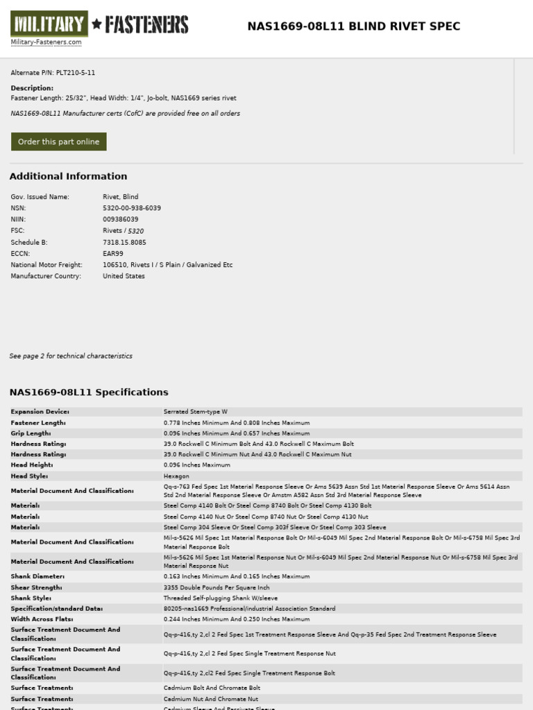 Nas1669 08L11 | PDF | Screw | Nut (Hardware)