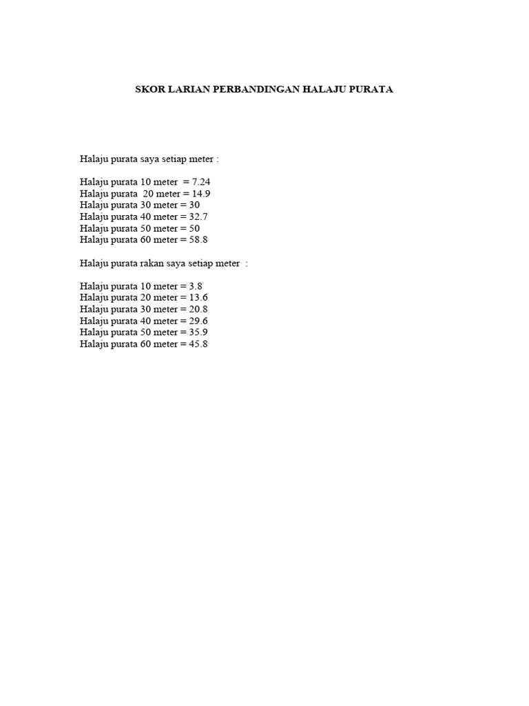 Skor Larian Perbandingan Halaju Purata | PDF