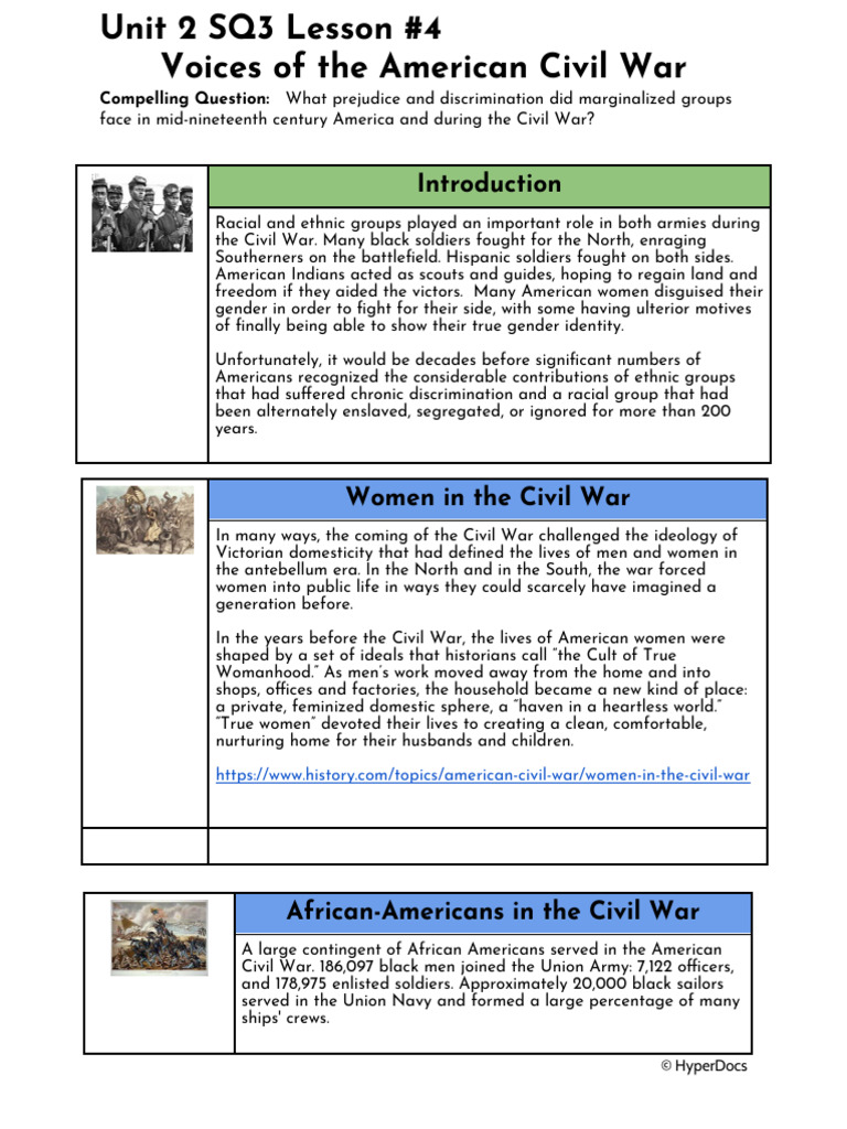 Civil War Silenced Voices Hyperdoc | PDF | American Civil War ...