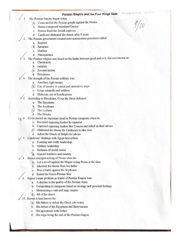 Persian Empire and The Four Kings Quiz | PDF