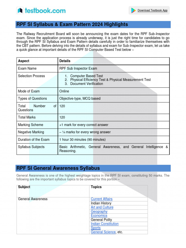 RPF Si Syllabus Exam Pattern PDF 6c76e51f | PDF | Reason | Arithmetic