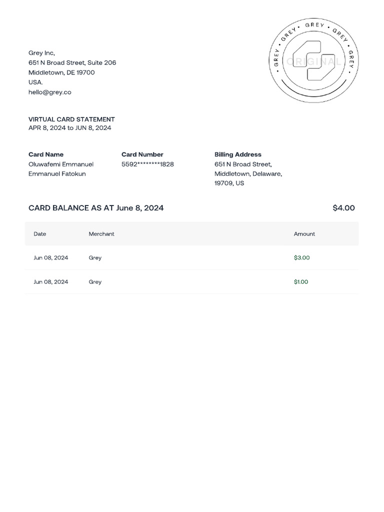 Grey Virtual Card E-Statement | PDF