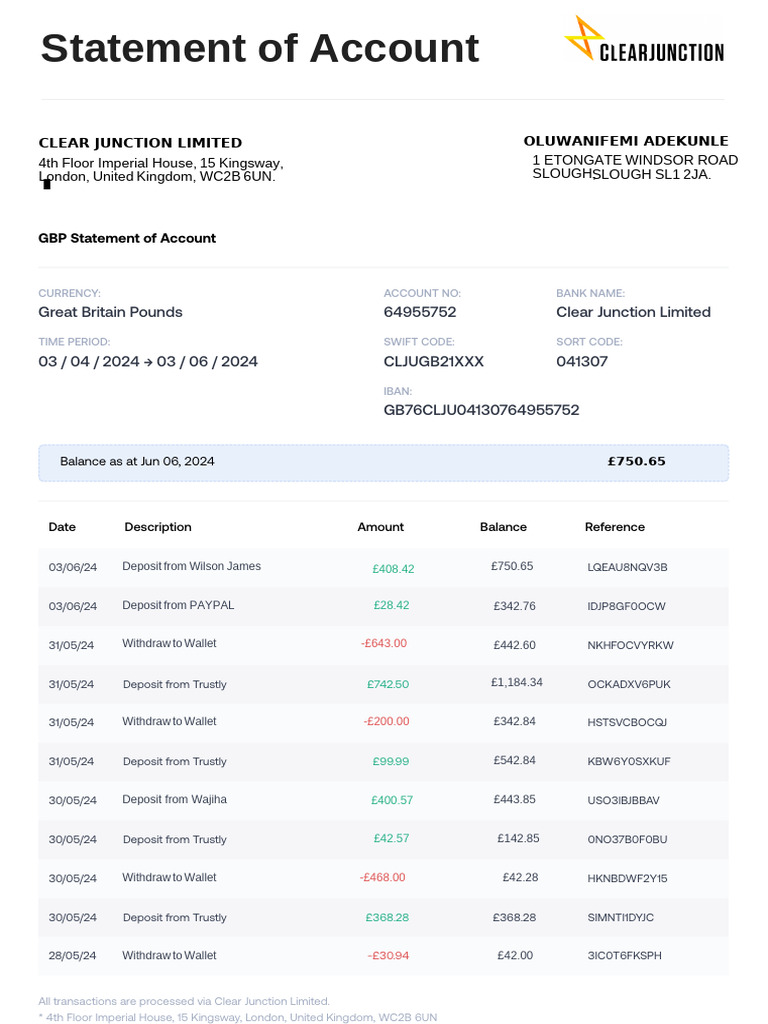 Oluwanifemi GBP E-Statement | PDF | Pay Pal | Personal Finance