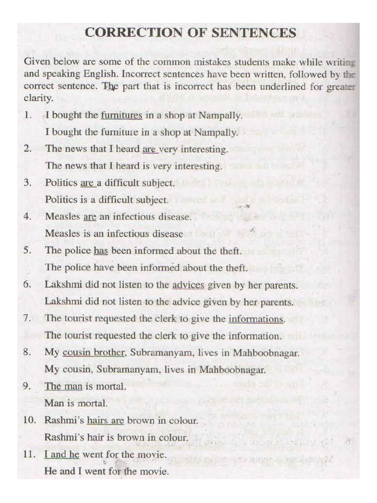 Correction of Sentences | PDF