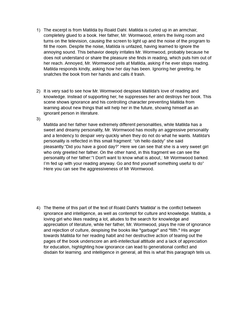 The Excerpt Is From Matilda by Roald Dahl | PDF | Social Science ...