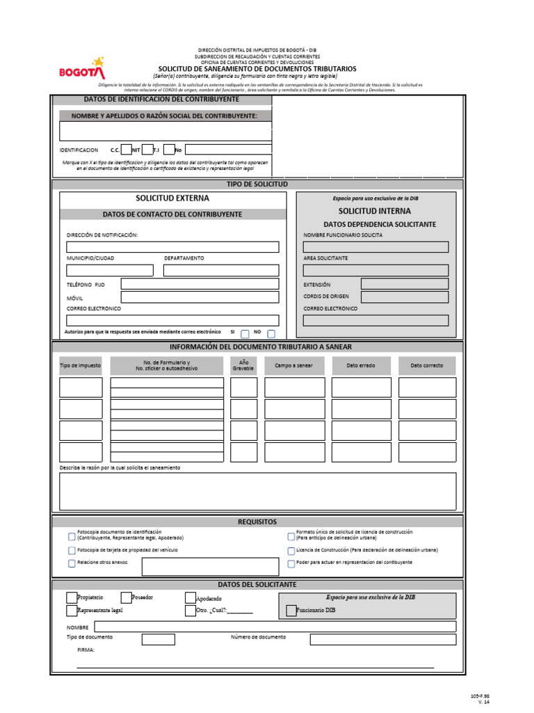 Formato 105 F 98 Version 14 Saneamiento Documentos Tributarios 20210813 ...
