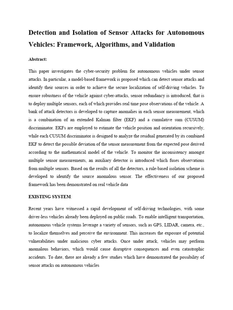 Detection And Isolation Of Sensor Attacks For Autonomous Vehicles Pdf Sensor Computing 