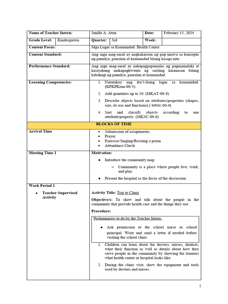 Lesson Log - Health Center | PDF | Nursing | Clinic