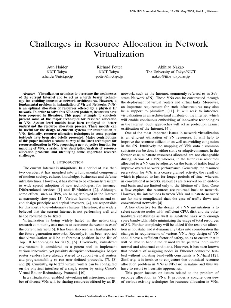 Challenges In Resource Allocation In Network Virtualization Pdf