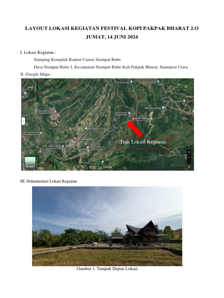 Layout Lokasi Kegiatan Festival Kopi Pakpak Bharat 2 | PDF
