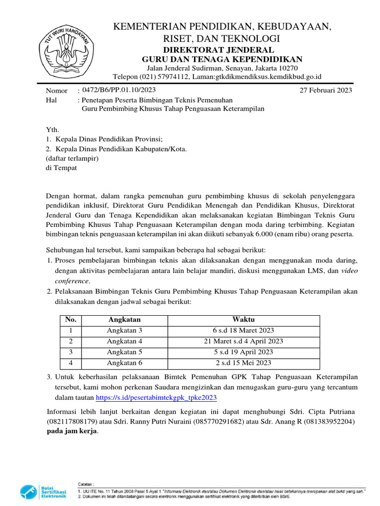 0472 - Surat Penetapan Peserta Bimtek GPK Penguasaan Keterampilan Tahun ...