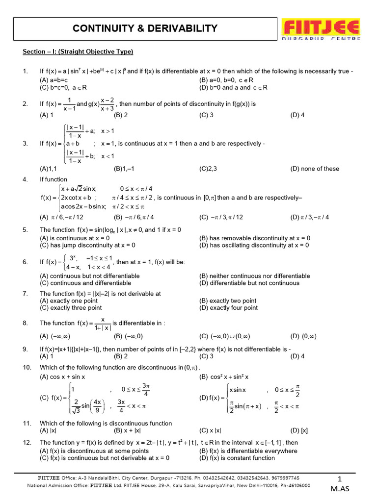 Continuity And Differentiability Mains Clip 1 Pdf Function Mathematics Trigonometric Functions