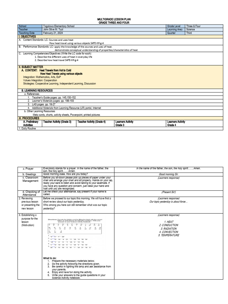MG Lesson Plan Science Heat | PDF | Heat Transfer | Thermal Conduction